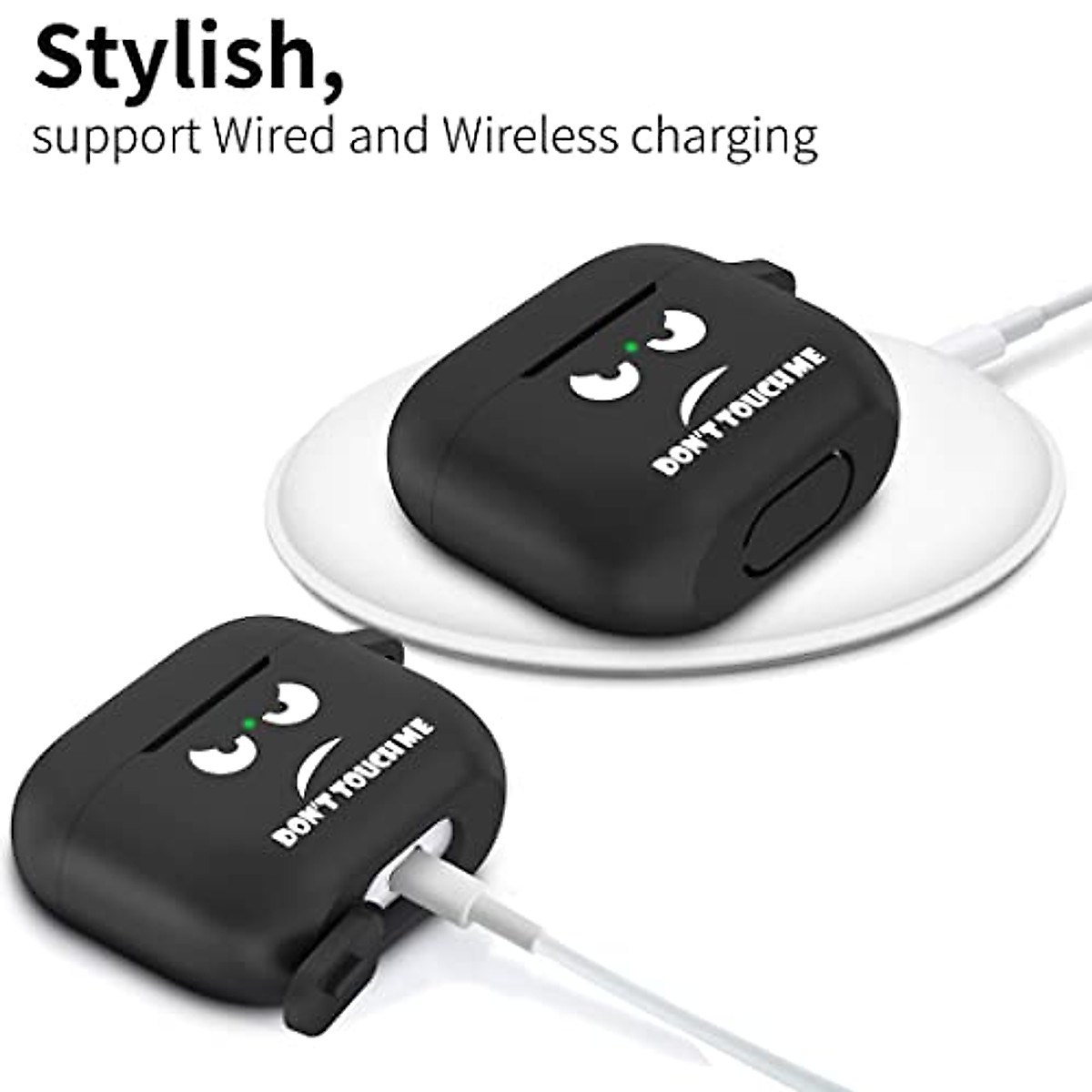 Airpods 3 Case Cover 2021,CACOE Silicone Case Cover for AirPods 3rd Generation,Black Protective Skin AirPod 3 Gen Cases Shockproof Air Pod Cute Funny Print Accessories with Keychain