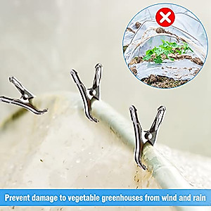 Garden Clips - 55pcs Stainless Steel Greenhouse Clips with Large Open, 2 inch Hoops Clamps for Shade Cloth Film Plant Netting, Grip Strong Heavy Duty Metal Green House Supplies