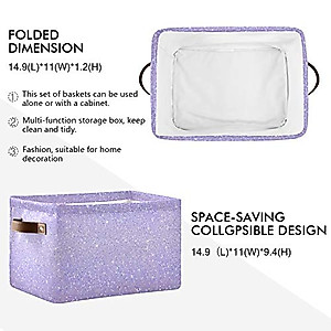 Blueangle Shiny Glitter Lavender Rectangle Storage Bin, 15 x 11 x 9.5 in, Collapsible Organizer Storage Basket for Home Décor