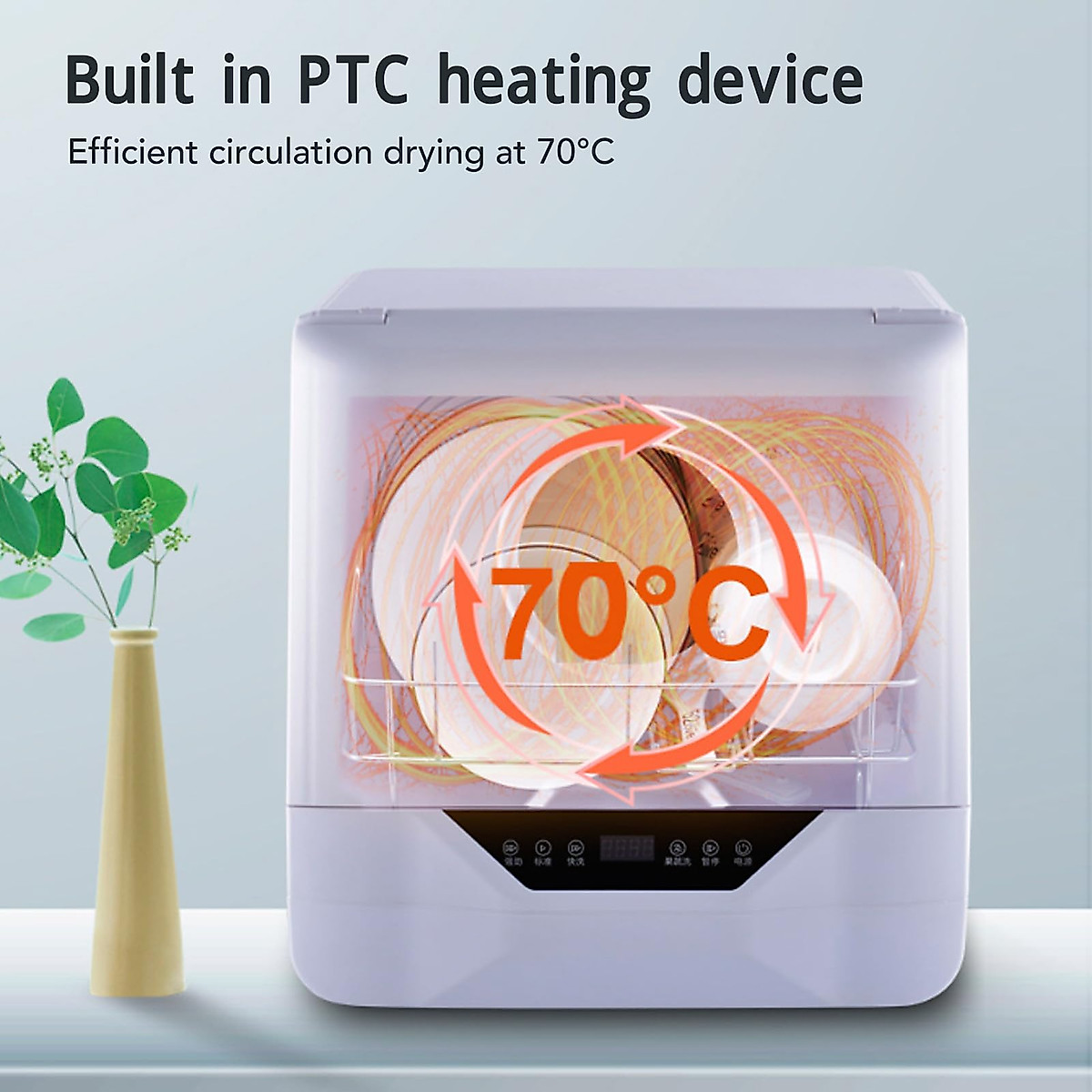 Portable Dishwasher Countertop, Mini Dishwasher with 6L Built in Water Tank,360° Dual Spray,Automatic Leak Proof for Small Apartments Dorms Offices RV 800W(US Plug)