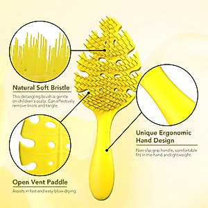 CANDYBRUSH Hair Brush for Women Toddler Girls Extremely Soft TPEE for Fine Hair Detangling Leaf Form Vented Brushes Mood-Boosting Hairbrush with Lemon Scented Yellow Large