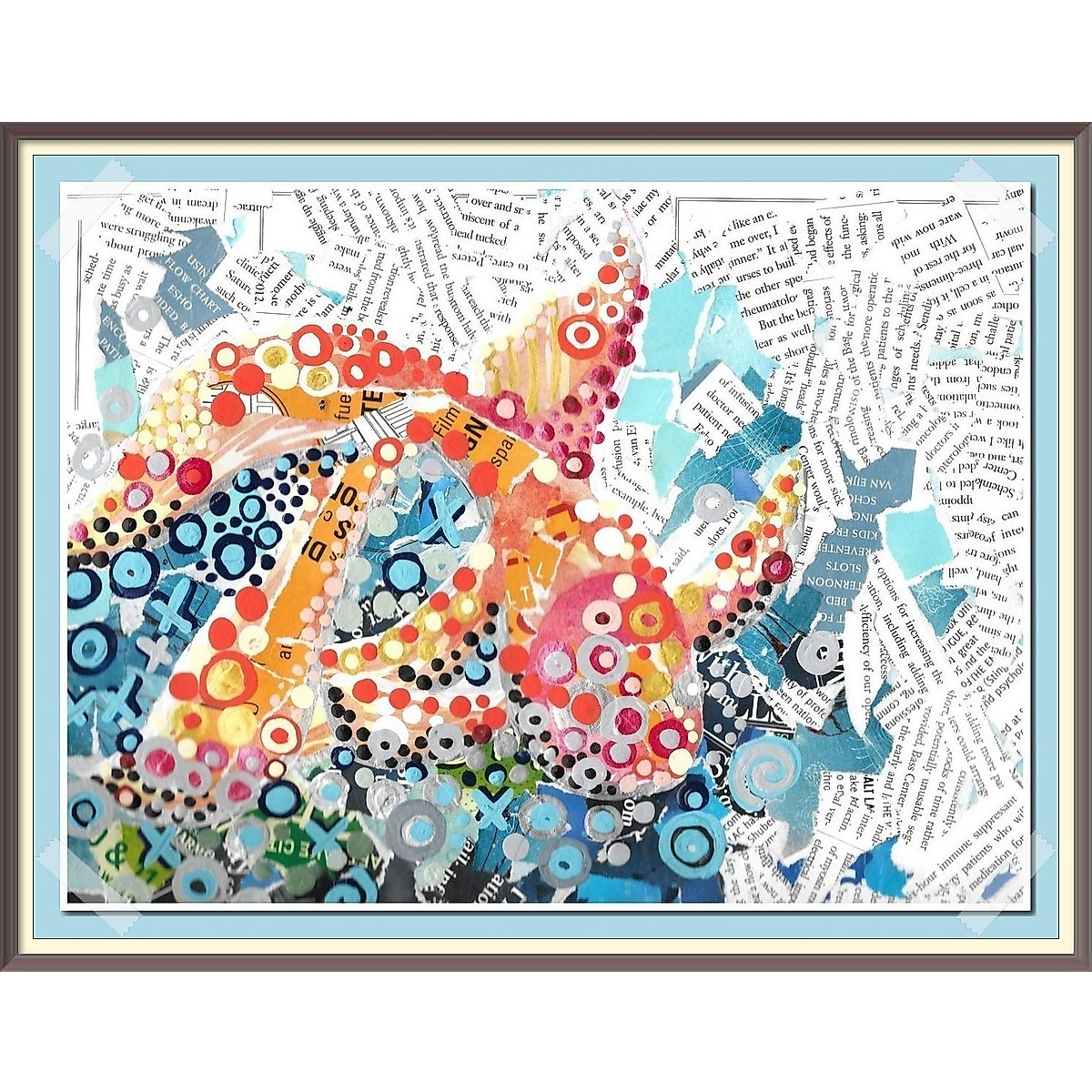 Funky Koi Fish Collage Wall Art Decor recycled upcycled magazines artwork fishy pond outsider surreal paintings unique mixed media acrylics watercolors pointillism layers texture Mod Podge modern 9x12