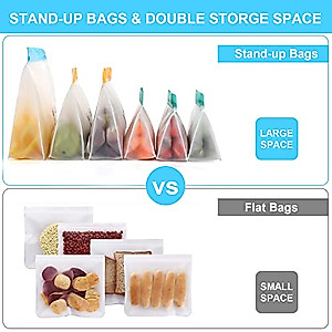 ElifeAcc Reusable Food Storage Bags , 8 Pack BPA FREE Stand up Freezer Bags Leakproof Upgrade Seal Food Grade PEVA Bags ,Reusable Zipper (Gallon Bags,Sandwich Bags, kids Snack Bags )Plastic FREE Lunch Bag