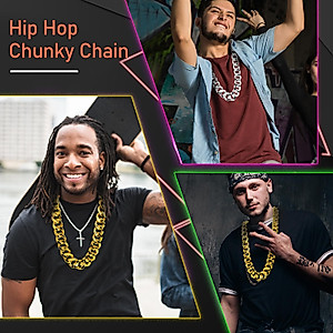Catcan Hip Hop Chunky Gold Chain Silver Chain 2 Pack, 32 Inch Plastic Chain Necklace Costume Gold Chain Rapper 80s 90s Punk Turnover Necklace Men Costume Accessory for Party Costume Class Bar
