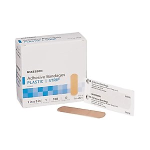 McKesson Adhesive Bandages, Sterile, Plastic Strip, 1 in x 3 in, 100 Count, 2 Packs, 200 Total