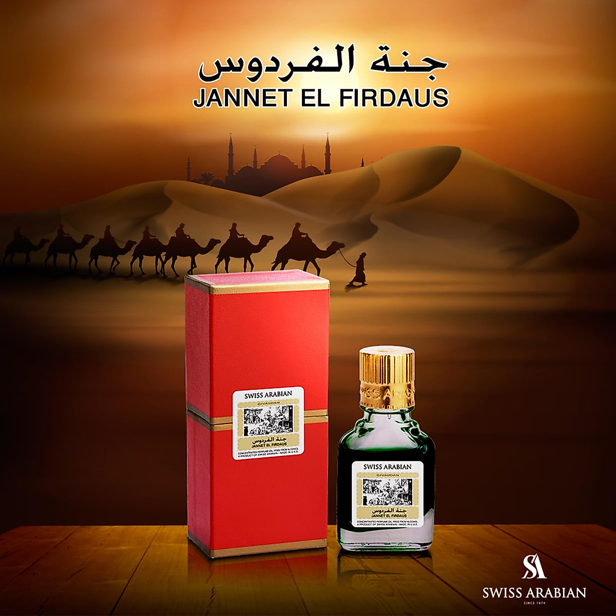 Swiss Arabian Jannet EL Firdaus Red - Luxury Products From Dubai - Long Lasting Perfume Oil for Unisex - Blend of Basil, Bergamot, Jasmine and Musk - Perfect for Date Night or Evening Out - 0.3 oz
