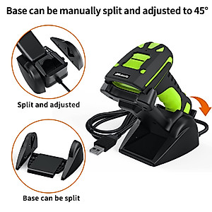 Alacrity 2D Industrial Wireless Barcode Scanner with Charging Stand, Bluetooth Drop Resistant, 1968 Feet Transmission Distance 433Mhz QR 1D Bar Code Reader