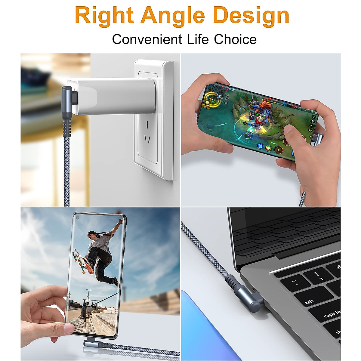 sweguard USB Type C Cable Right Angle [2-Pack, 6.6FT+6.6FT] iPhone 15 Charger Nylon Braided for iPhone 15 pro max Samsung Galaxy S23 S22 S21 Ultra S10 S9 S8 Plus Note 20 10 A54 Flip Pixel LG Moto PS5