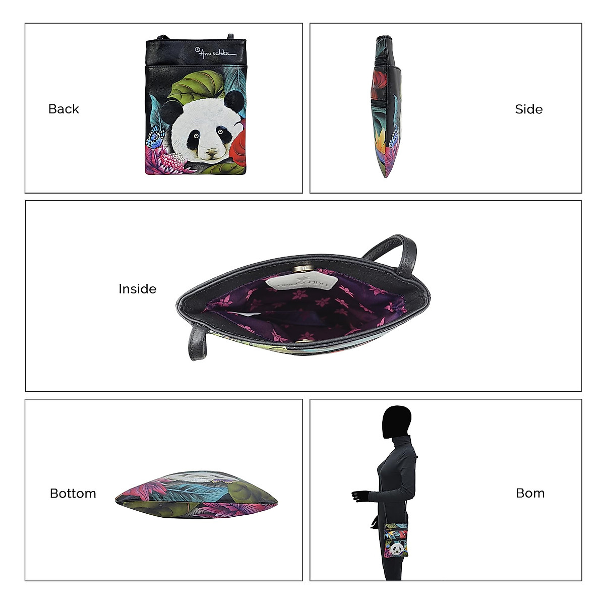 Anuschka Women’s Hand Painted Genuine Leather Mini Double Zip Travel Crossbody - Rainbow Birds