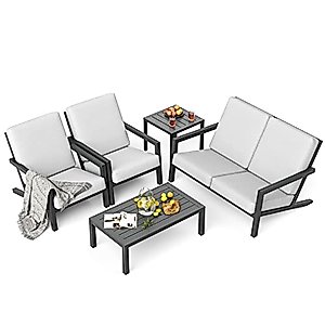 HAPPATIO Aluminum Patio Furniture 5-Piece Conversation Sets, Outdoor Patio Conversation Set, Outdoor Chairs for Garden Backyard Balcony Porch Poolside(Black)
