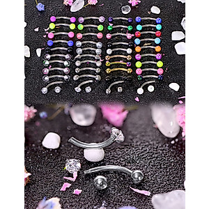 Hoeudjo 40Pcs 16G Eyebrow Piercing Rook Earrings Daith Piercing Jewelry Curved Barbell Kit Surgical Steel Tragus Vertical Lip Rings for Women Men 8mm (5/16")