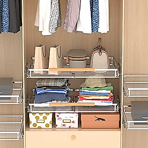 SOFRON Pull Out Drawer Cabinet Organizers, Expandable Heavy Duty Slide Out Storage Shelf for Home Kitchen Pantry Cupboard Pots Pans, Adjustable Width from 16.3" to 26.3", Stainless Steel 1 Pack