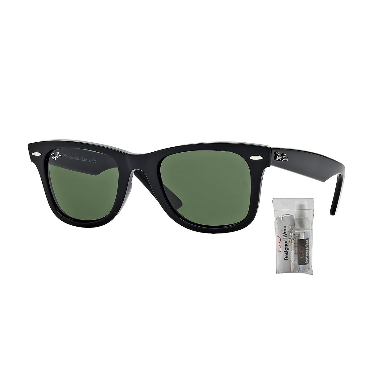 Ray-Ban RB2140 WAYFARER 901 54M Black/Crystal Green Square Sunglasses For Men For Women + BUNDLE with Designer iWear Eyewear Kit