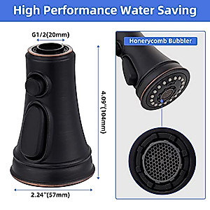 iFealClear Pull Down Spray Head 3 Modes for Kitchen Faucet, Kitchen Sink Faucet Aerator Sprayer Nozzle, Faucet Head Replacement Compatible with Moen, Delta, Kohler, 12 Adapters, Oil Rubbed Bronze