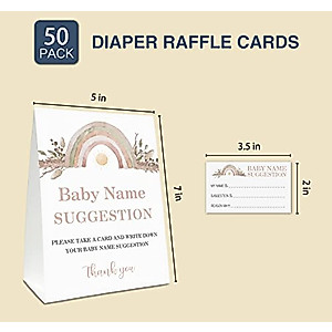 Yuansail Baby Name Suggestion For Baby Shower Games,Boho Rainbow Name Suggestion Game Card, Party Favors Supplies Decorate For Baby Showers Game Cards, 1 Sign & 50 Cards Per Pack –(bbname-002)