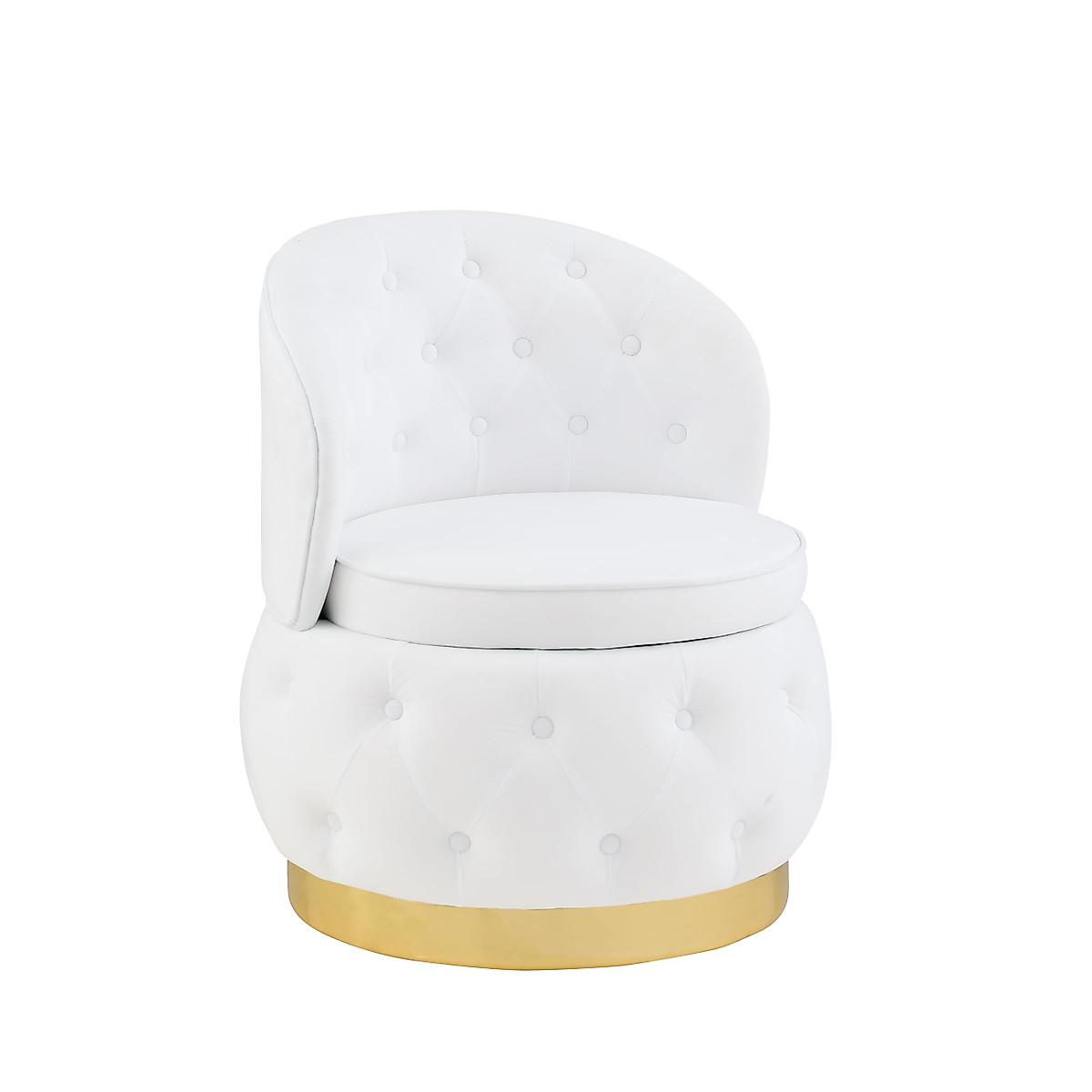 Accent Chair Barrel Chair with Storage Function Round Armchair Small Accent Chair Comfy Tufted Button Cushion for Living Room Bedroom Office (White)
