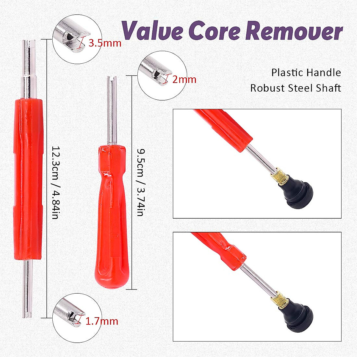 Swpeet 65Pcs Tire Valve Stem Tool Remover & Installation Set, Valve Caps Snap-in Valve Stems with Valve Stem Cores, Single and Dual Head Tire Valve Core Remover Tool, 4-Way Valve Tool for Most Cars