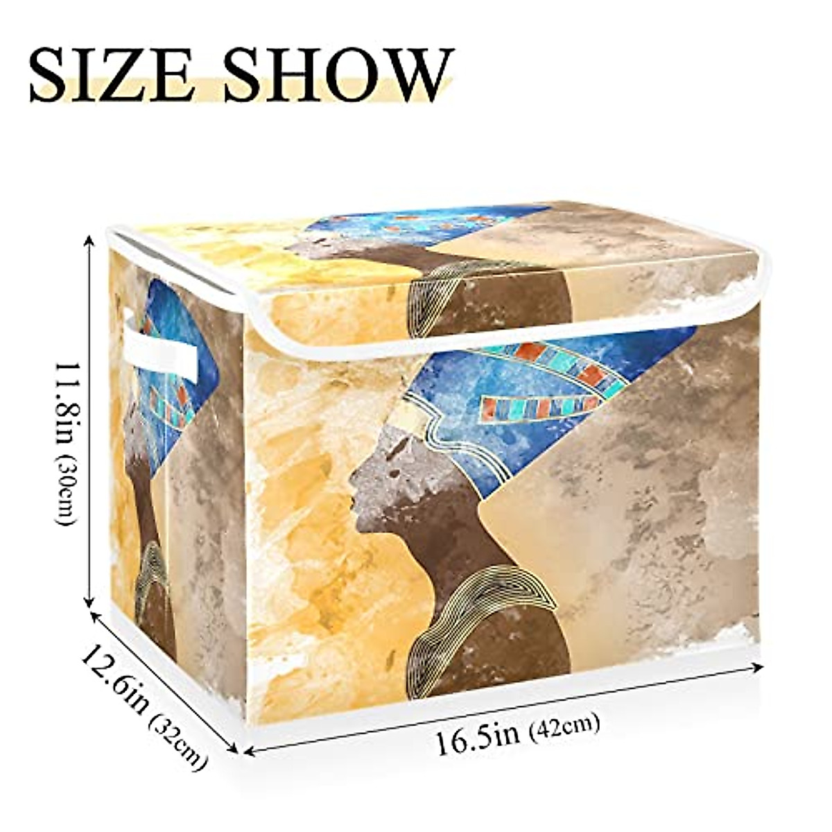 Krafig Old Egyptian Foldable Storage Box Large Cube Organizer Bins Containers Baskets with Lids Handles for Closet Organization, Shelves, Clothes, Toys