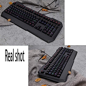 MUMUJJ Mechanical Wired E-Sports Gaming Keyboard, RGB Mixed Backlit, Full-Size Without Conflict for Office Typing and Gaming