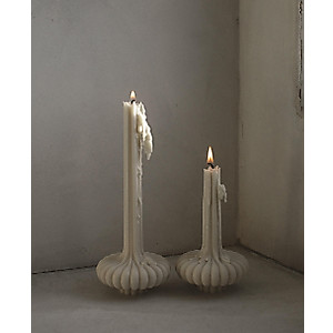 LAWA Set of 2 Pumpkin Base Candle - Beautiful Handmade Pillar Unscented Soy Wax Candle Elegant Aesthetic Vase Candle Housewarming Gift Home Room Shelf Decor Idea White