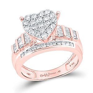 The Diamond Deal 10kt Rose Gold Round Diamond Heart Bridal Wedding Engagement Ring 1 Cttw