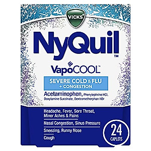 NyQuil SEVERE with Vicks VapoCOOL Cough, Cold & Flu Relief, 24 Caplets - Sore Throat, Fever, and Congestion Relief (Packaging May Vary)