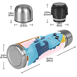 Stainless Steel Leather Vacuum Insulated Mug Dinosaur Thermos Water Bottle for Hot and Cold Drinks Kids Adults 16 Oz