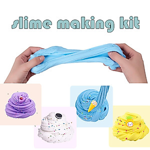 wkjwjy Fluffy Butter slime Kit 4 Pack, Big Ice Cream Making Cloudz Dope Glossy for Toddlers age, Soft Scented Stretchy Non Toxic with Charms Cute Stuff，Age 6-8 Girls Boys Birthday Easter