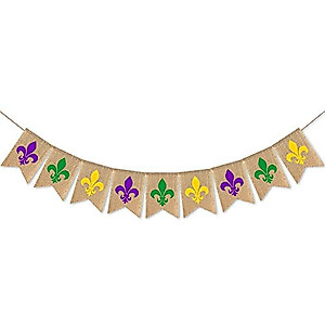 SWYOUN Burlap Mardi Gras Banner New Orleans Party Mantel Fireplace Garland Decoration Supplies