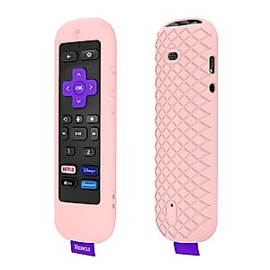Silicone Cover for Roku Ultra 2022 Remote/Roku Voice Remote Pro 2021 Silicone Cover Case, Shockproof Durable Silicone Remote Case with Lanyard (Pink)