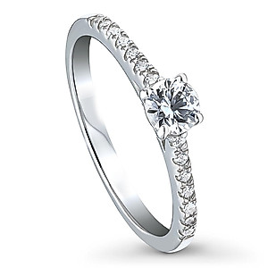 BERRICLE Sterling Silver Solitaire Wedding Engagement Rings 0.35 Carat Round Cubic Zirconia CZ Promise Ring for Women, Rhodium Plated Size 4