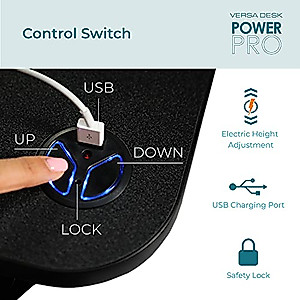 VERSADESK PowerPro Electric Height-Adjustable Desktop Riser, 40" Standing Desk Converter, Sit to Stand Desktop, Keyboard Tray, USB Charging Port, Black