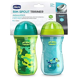 Chicco Insulated Rim Spout Trainer Spill Free Baby Sippy Cup 9 oz. - Two Pack, Green/Teal
