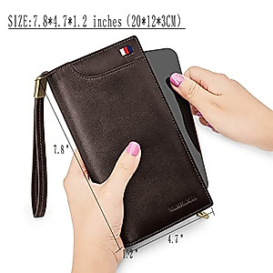 VANNANBA Mens Long Wallet Zipper Full Grain Leather Bifold Checkbook Cards Organized Holder Purse for Business Travel Gift