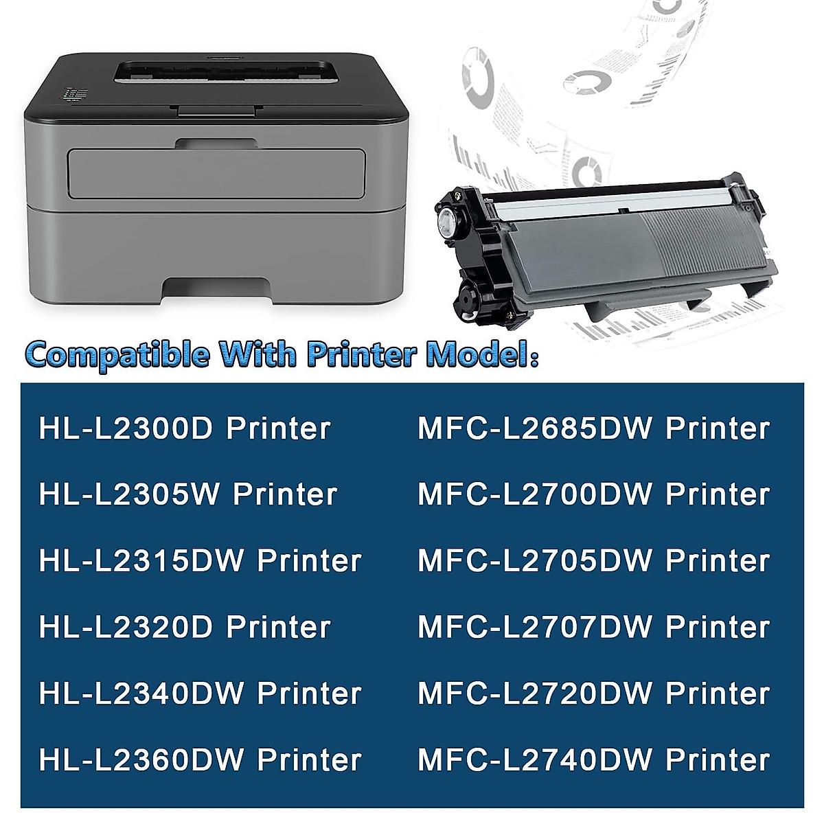 1 Pack TN660 Black Toner Cartridge - Replacement for Brother TN-660 TN660 Toner HL-L2300D L2305W L2315DW L2320D L2340DW L2360DW L2380DW MFC-L2680W L2685DW L2707DW L2720DW L2540DW Printer