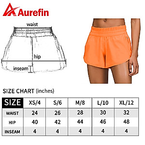 Aurefin 4'' Women's Low Waisted Running Shorts,Quick Dry Athletic Shorts with Liner and Zipper Pocket 036Orange/M