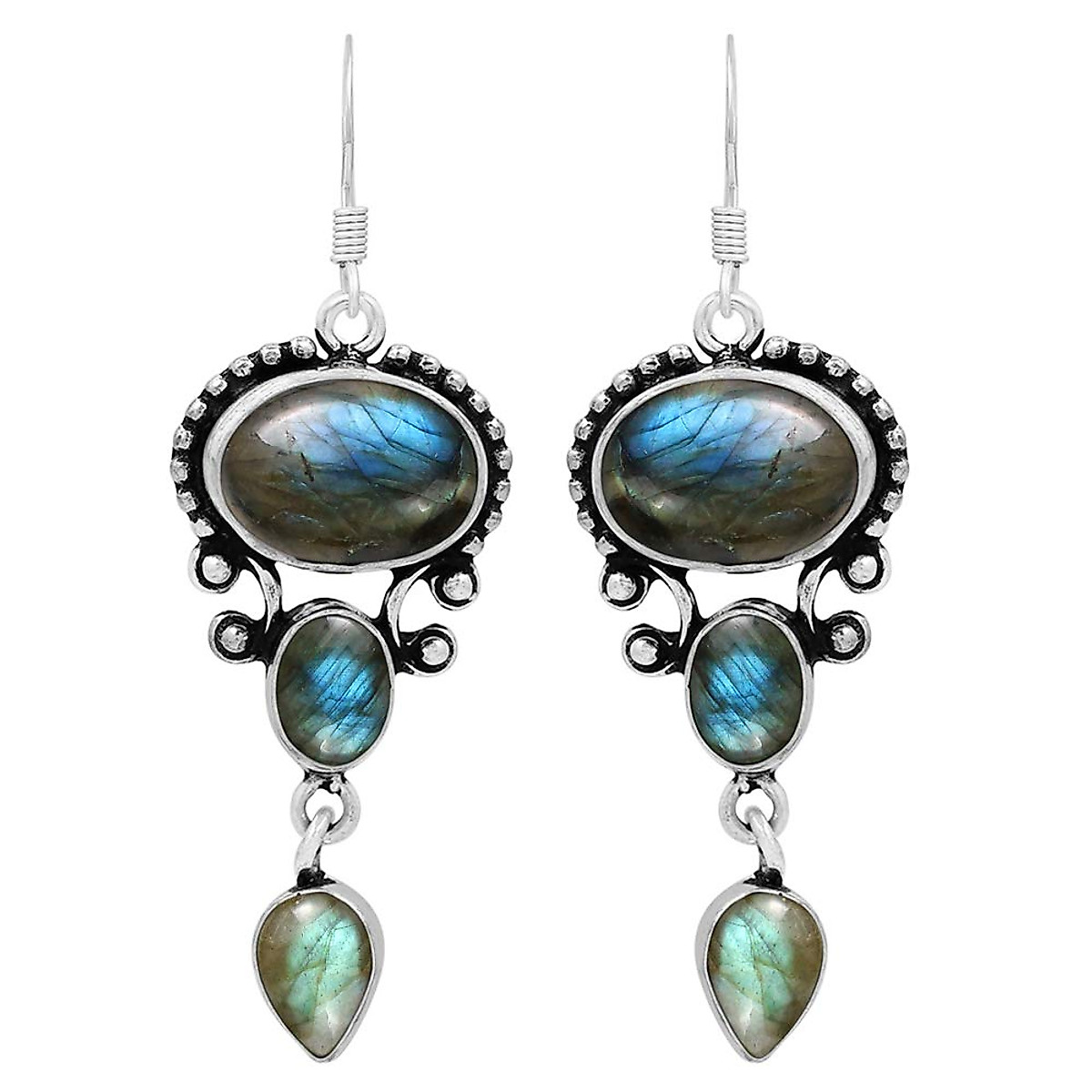 16.96 Cts Natural Labradorite Dangle Earrings For Women, Handmade Birthstone Jewelry Mother's Day Gifts For Mom Wife