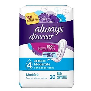 Always Discreet, Incontinence Pads, Moderate, Regular Length, 20 Count Size - 1 Pack
