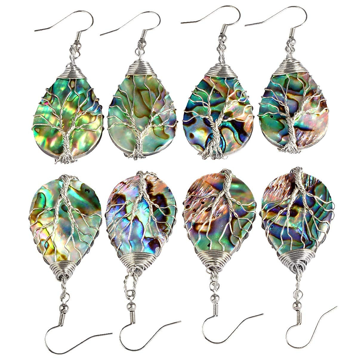 SUNYIK Rainbow Abalone Shell Stone Dangle Earrings for Women, Teardrop Silver Plated