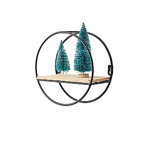 SUNFECILI Floating Shelves Wall Mounted for Bedroom,Wall Shelves Picture Ledge Shelf,Wooden Iron Wall Shelf Living Room Kitchen Bathroom Elegant Exquisite Wall Mounted Storage Shelf(Round Black)