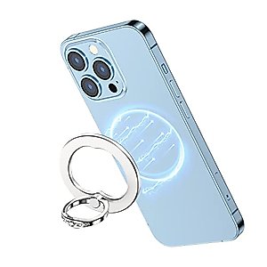 AUROX Magnetic Phone Ring Holder for iPhone 14 13 12 Magnetic Phone Grip for Magsafe Accessories 360° Rotation Adjustable Phone Finger Ring Grip Stand【Removable for Wireless Charging】(Silver)