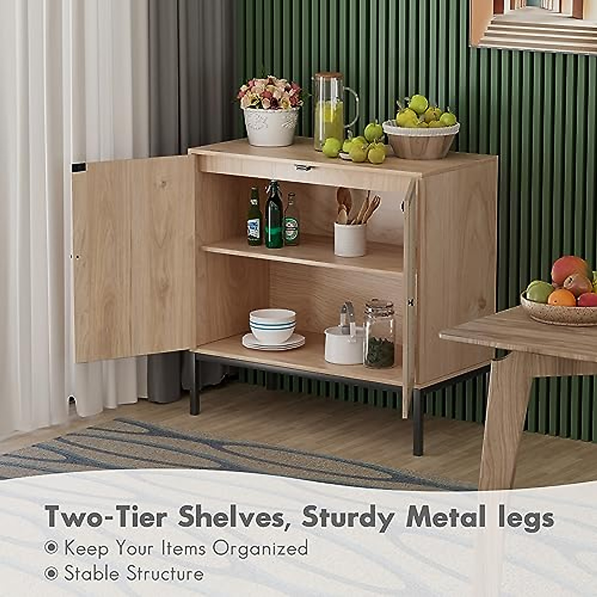 Yechen Sideboard Buffet Storage Cabinet with Handmade Natural Rattan Doors, Accent Cabinet, for Living Room, Dining Room, Entryway, Kitchen, Nature 2