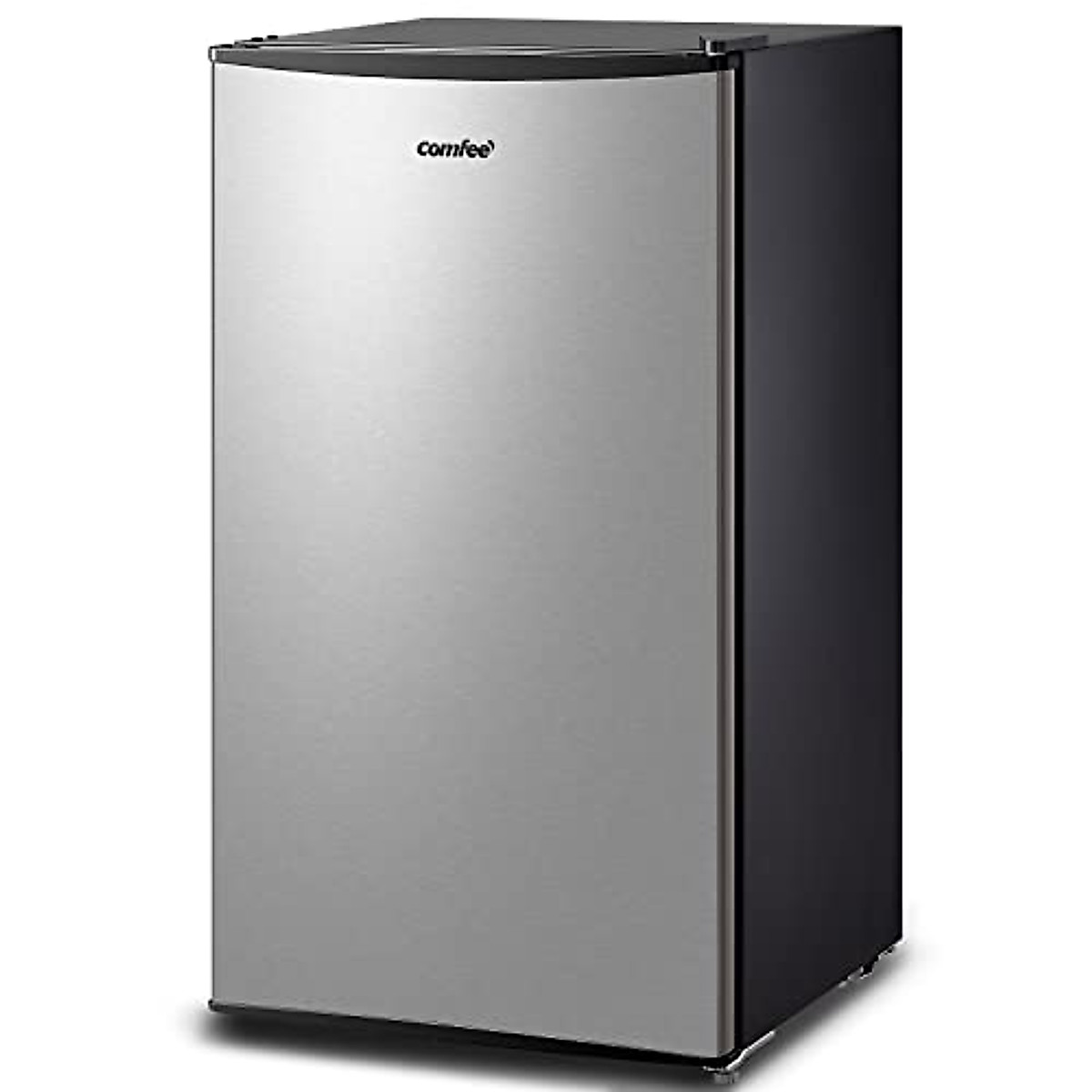 COMFEE' CRM33S3AST Cubic Feet Compact Singel Door Mini Fridge for Bedroom Office Garage Studio Dorm with 3 Removal Glass Shelves Stainless Steel Refrigerator, 3.3 Cuft, Silver