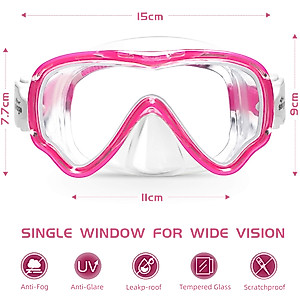 Kids Snorkel Mask Swim Diving Scuba Mask Snorkel Gear for Kids Boys Girls Youth, Anti-Fog 180° Panoramic View Soft Silicone Skirt Kids Pool Underwater Swim Goggles with Nose Cover, Snorkel Equipment