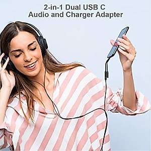USB C Splitter, USB C Headphone and Charger Adapter, 2-in-1 Type C Splitter Audio Dongle Cable Fast Charging Adapter Compatible with Google Pixel 4/3/2 XL/Samsung Galaxy S21 S20 + Note 20 10 / Huawei