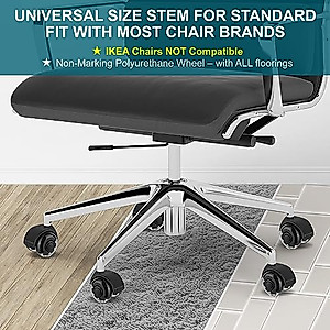 TICONN Office Chair Caster Wheels 2" Dual Wheels Set of 5 for Tile and Hardwood Floors, Universal Fit for Most Chairs (Transparent)