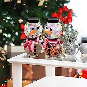 Jingmore 36 Pcs Plastic Candy Jars for Christmas Party Favors Snowman Christmas Candy Jars with Lids Clear Xmas Cookie Jar Container Chocolate Storage Jar with Stickers, Ribbon for Marshmallow Gift