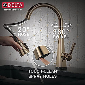 Delta Faucet Lenta Gold Kitchen Faucet Touch, Touch Kitchen Faucets with Pull Down Sprayer, Kitchen Sink Faucet, Faucet for Kitchen Sink, Touch2O Technology, Champagne Bronze 19802TZ-CZ-DST