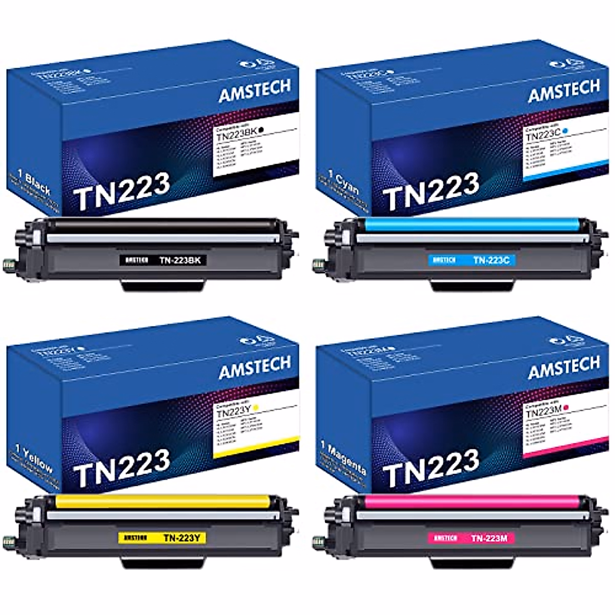 TN223 TN 223 BK/C/M/Y Toner Cartridge 4 Pack Compatible for TN-223 TN-223BK/C/M/Y Toner for Brother TN227 HL-L3270CDW HL-L3290CDW HL-L3210CW HL-L3230CDW MFC-L3710CW MFC-L3750CDW MFC-L3770CDW Printer