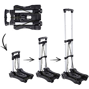 Wawxmo Aluminum Folding Hand Trucks Portable Luggage Cart with Wheels Lightweight Travel Hand Truck/Heavy Duty Moving Dolly (80LB)